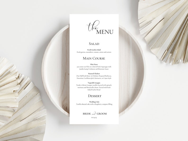 Wedding Menu Template, Minimalist Wedding Menu, Modern Wedding Menu ...
