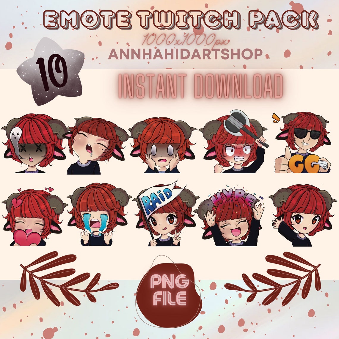 Twitch Emote / Red Hair With Horns / Pack Emotes 10 Emotes - Etsy