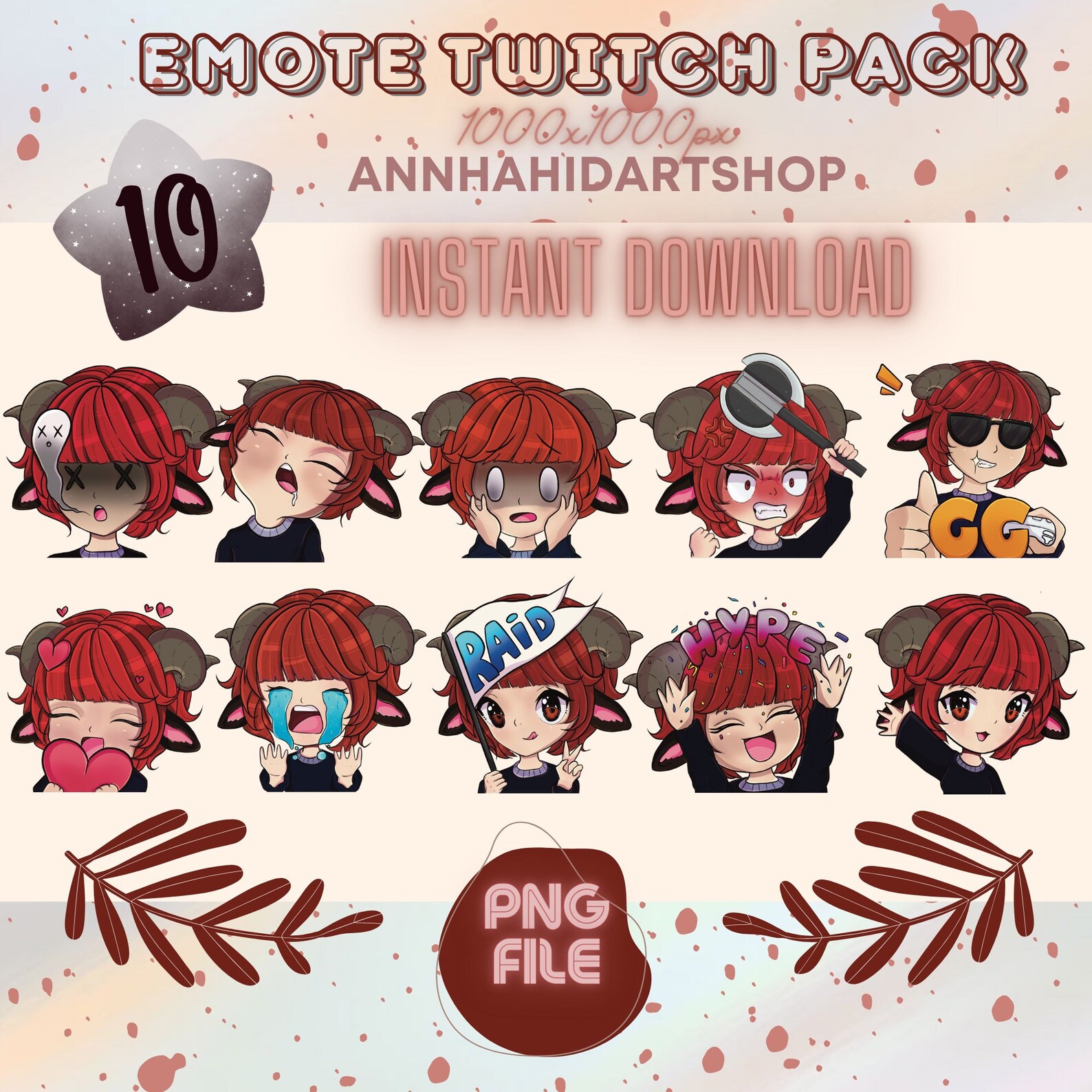 Twitch Emote / Red Hair With Horns / Pack Emotes 10 Emotes - Etsy