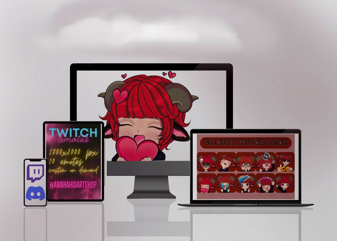 Twitch Emote / Red Hair With Horns / Pack Emotes 10 Emotes - Etsy