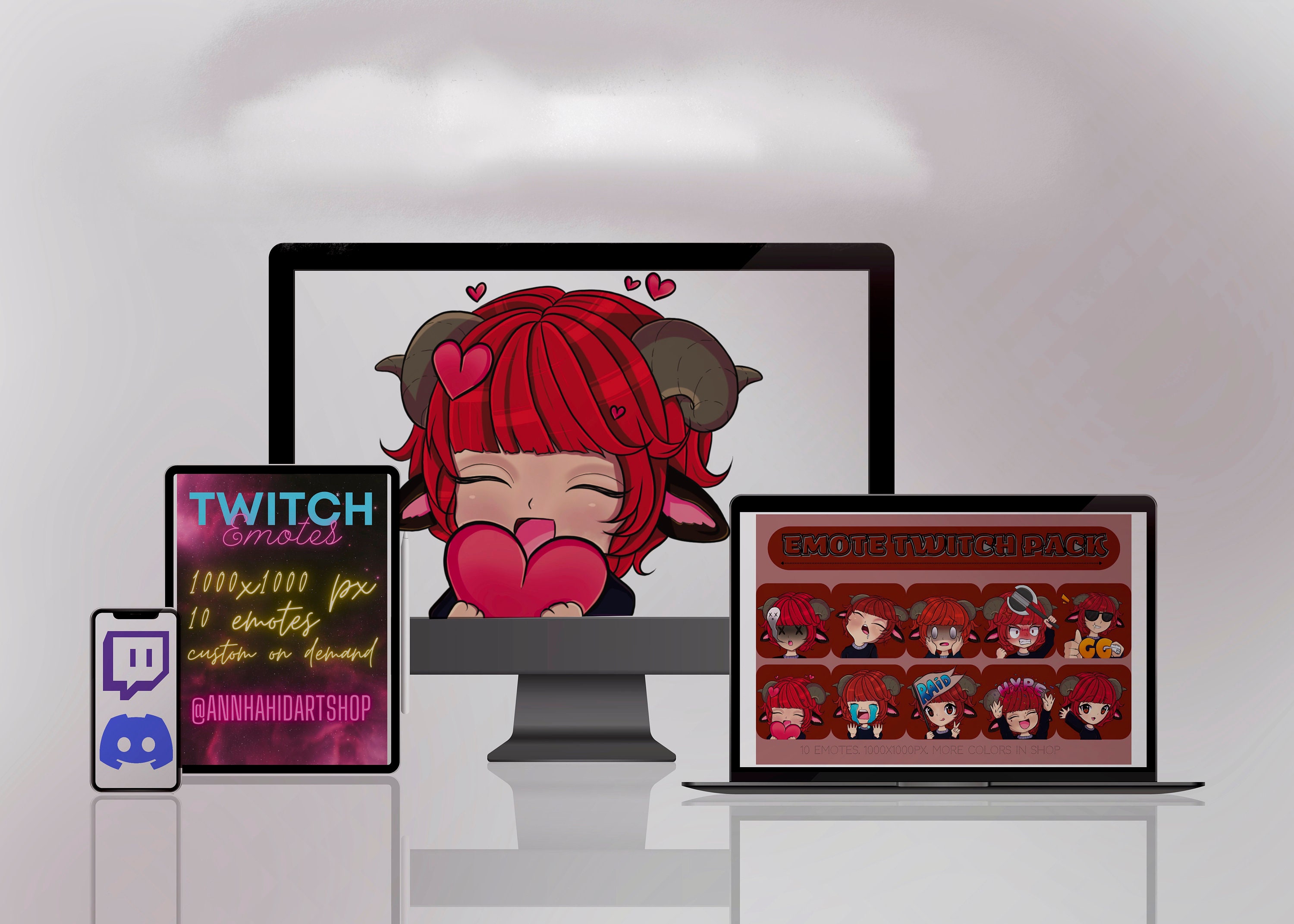 Twitch Emote / Red Hair With Horns / Pack Emotes (10 Emotes Ready to ...