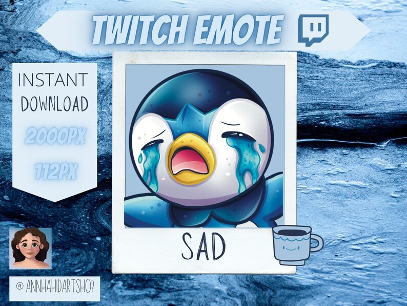 Twitch Discord Pokémon Emote Piplup Cute Chibi SAD - Etsy