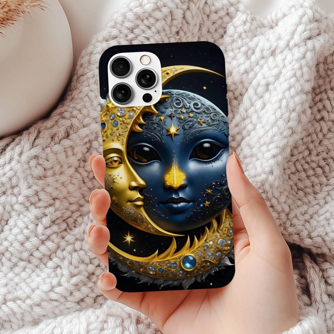 Celestial Stained Glass Print Moon & Stars Phone Case, iPhone 16 Pro ...