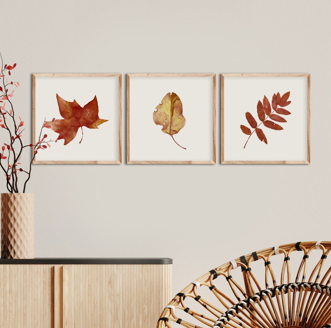 Fall Leaves Art Set of 3 Fall Printable Art Rustic Print Fall Wall Art ...