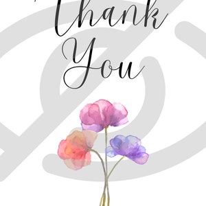 EDITABLE Watercolor Flowers Thank You Card W/ Canva Template - Etsy