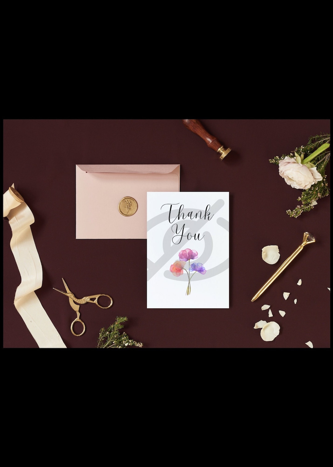 EDITABLE Watercolor Flowers Thank You Card W/ Canva Template - Etsy