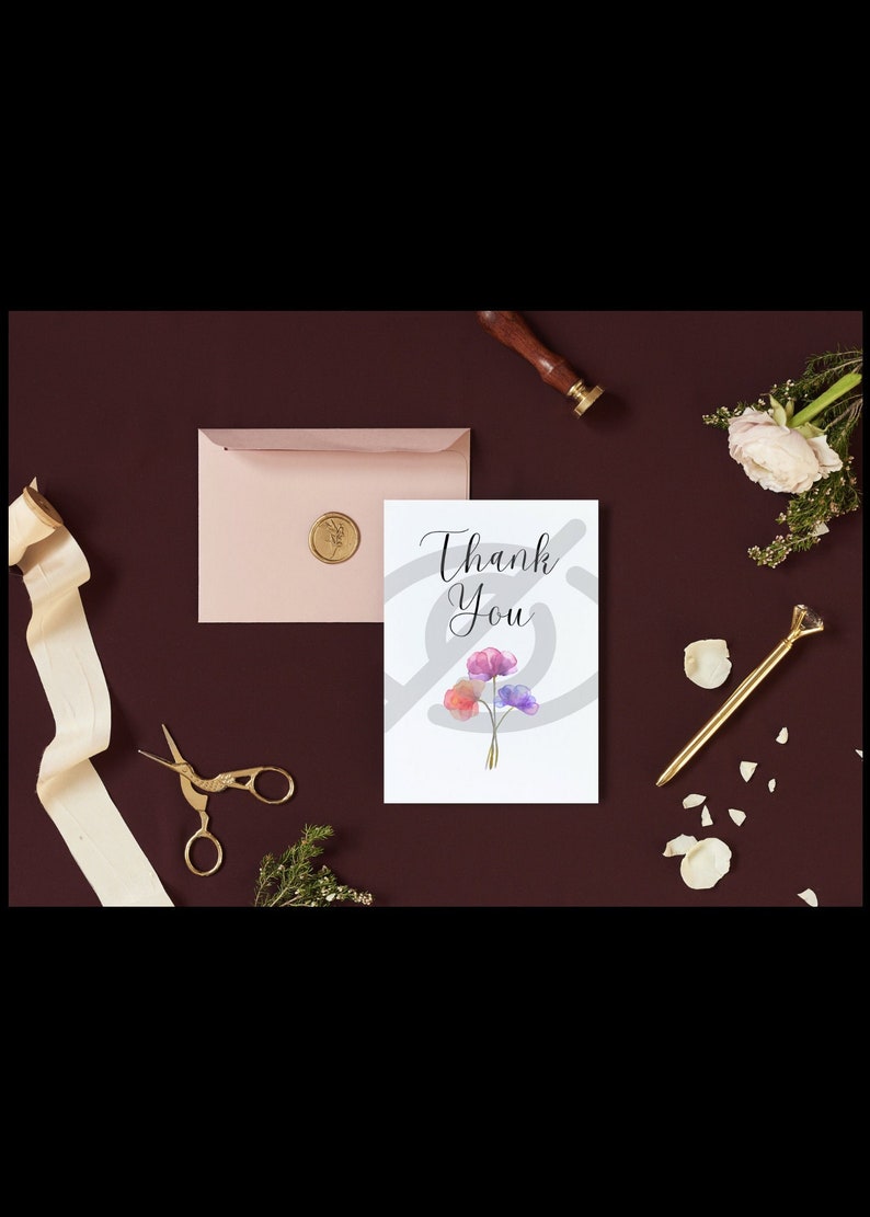 EDITABLE Watercolor Flowers Thank You Card W/ Canva Template - Etsy