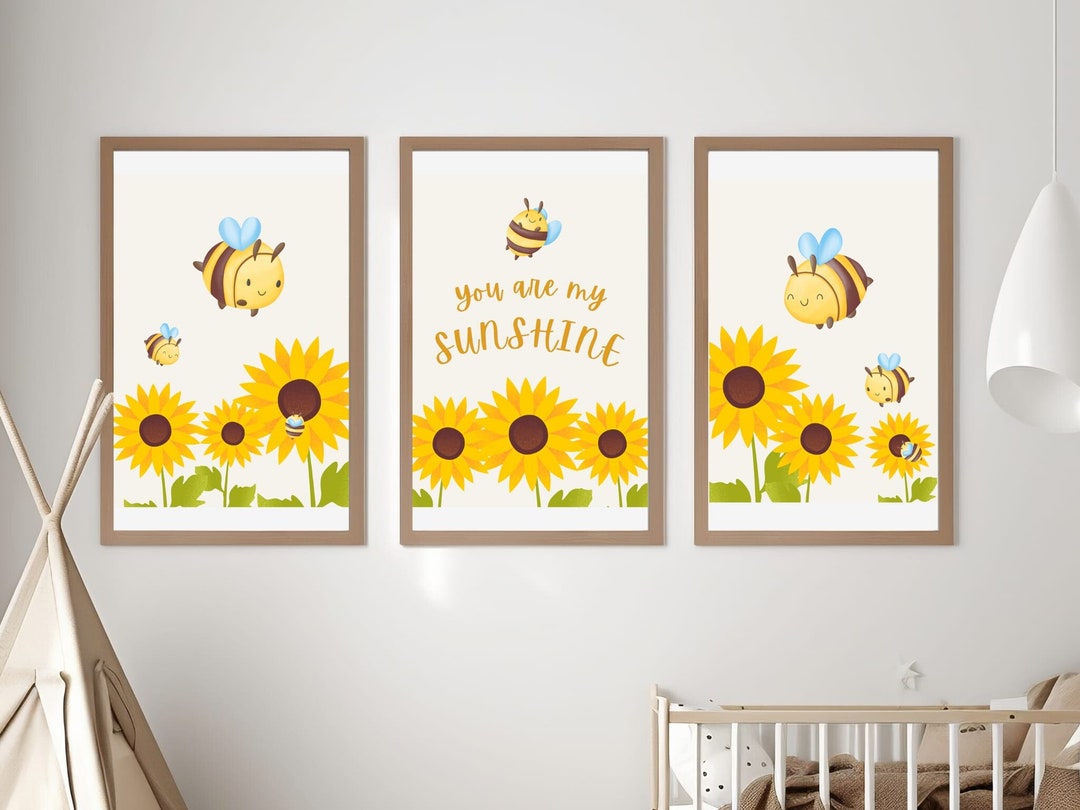 Bumble Bees and Sunflowers Nursery Prints Set of 3 Wall Decor for ...