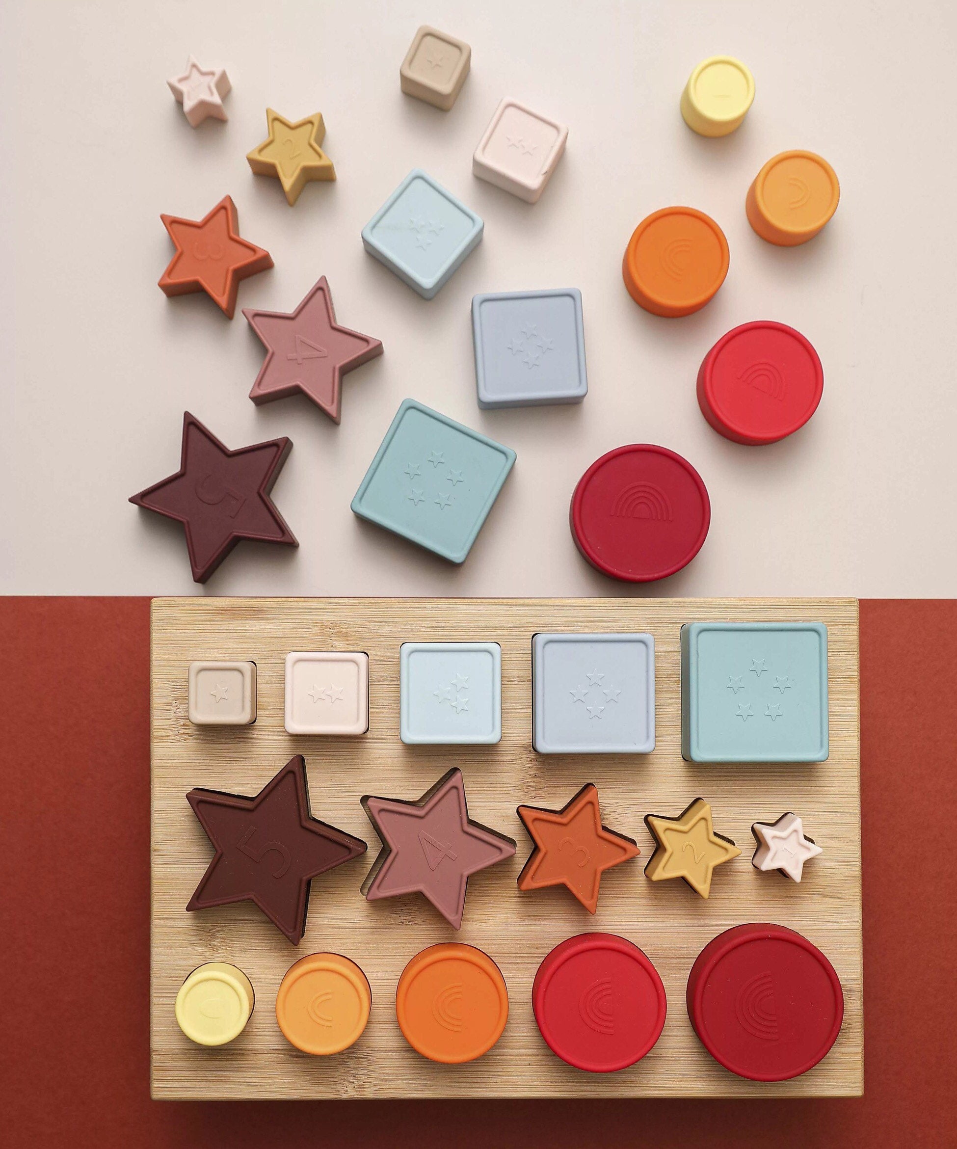 Silicone Stackable Sensory Shapes Educational Toy Montessori Learning ...