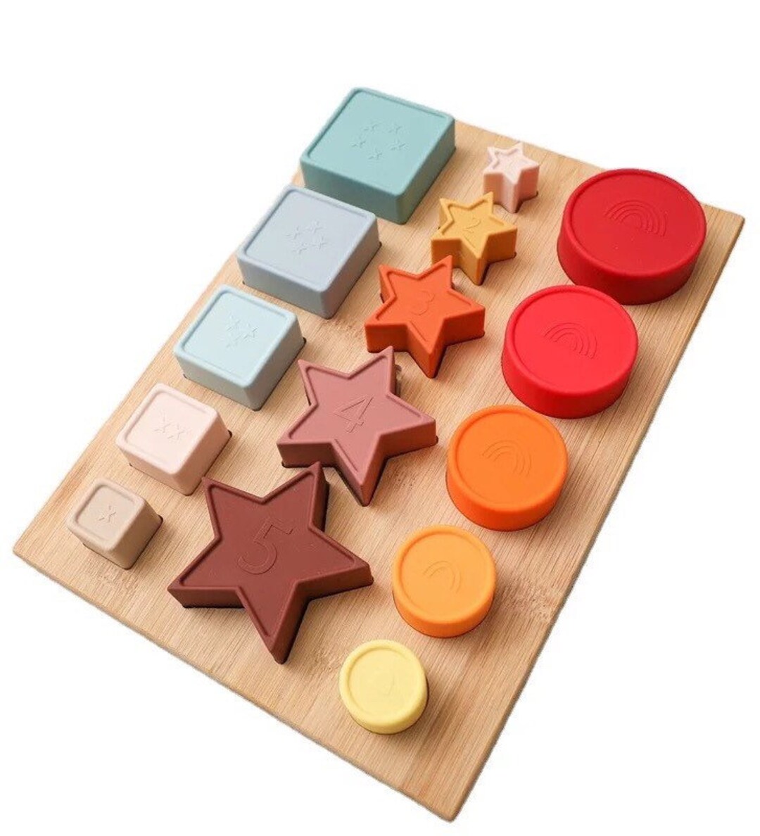 Silicone Stackable Sensory Shapes Educational Toy Montessori Learning ...