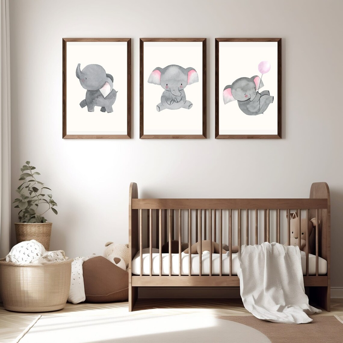 Three Elephant Prints Set of Three A4 and A3 Nursery Prints Cute Grey ...