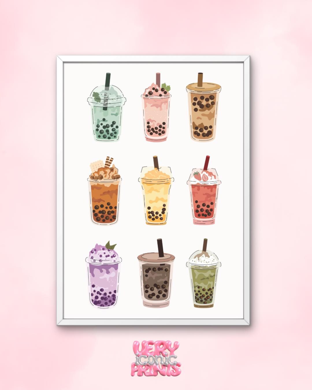 Bubble Tea Print, Yummy Drinks, Art Wall Decor, Living Room, Kitchen ...