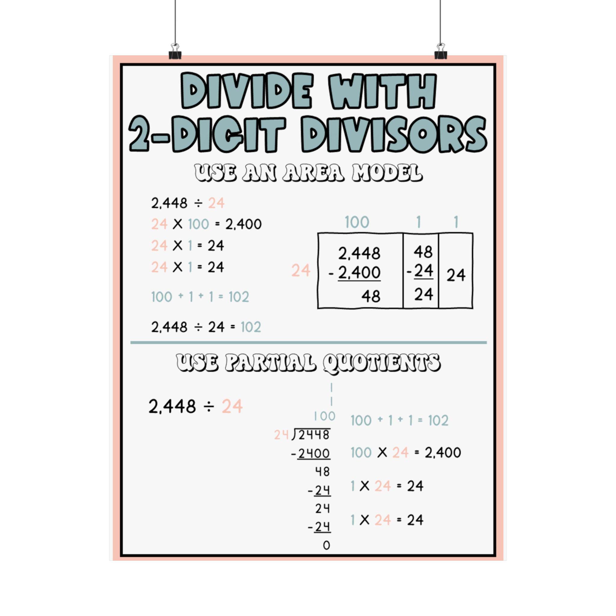 Divide With 2-digit Divisors | Anchor Chart, Classroom, Math Poster ...