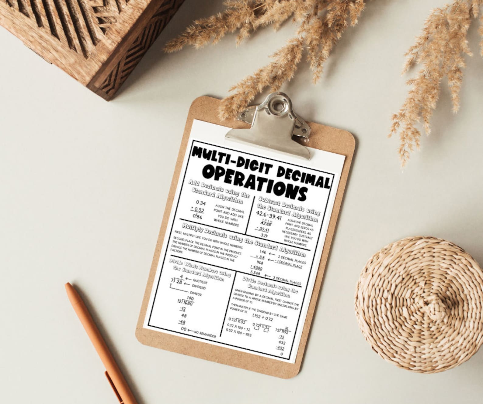 Decimal Operations | Anchor Chart, Classroom Poster, Math Poster, Math ...