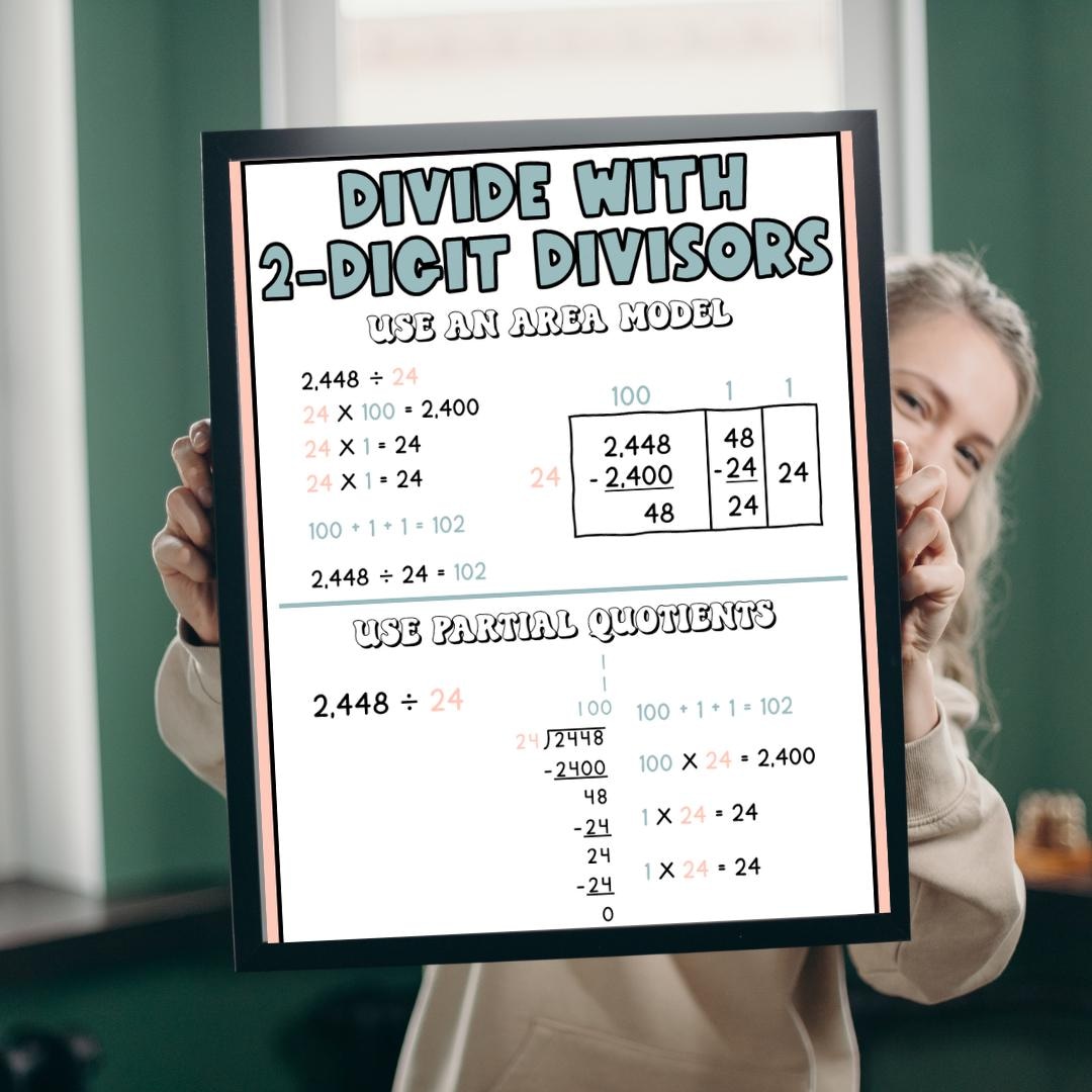 Divide With 2-digit Divisors | Anchor Chart, Classroom Poster, Math ...