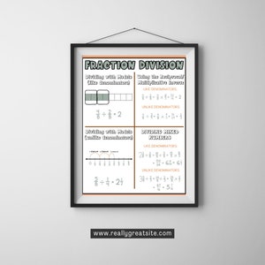 Fraction Division | Anchor Chart, Classroom Poster, Math Poster, Math ...