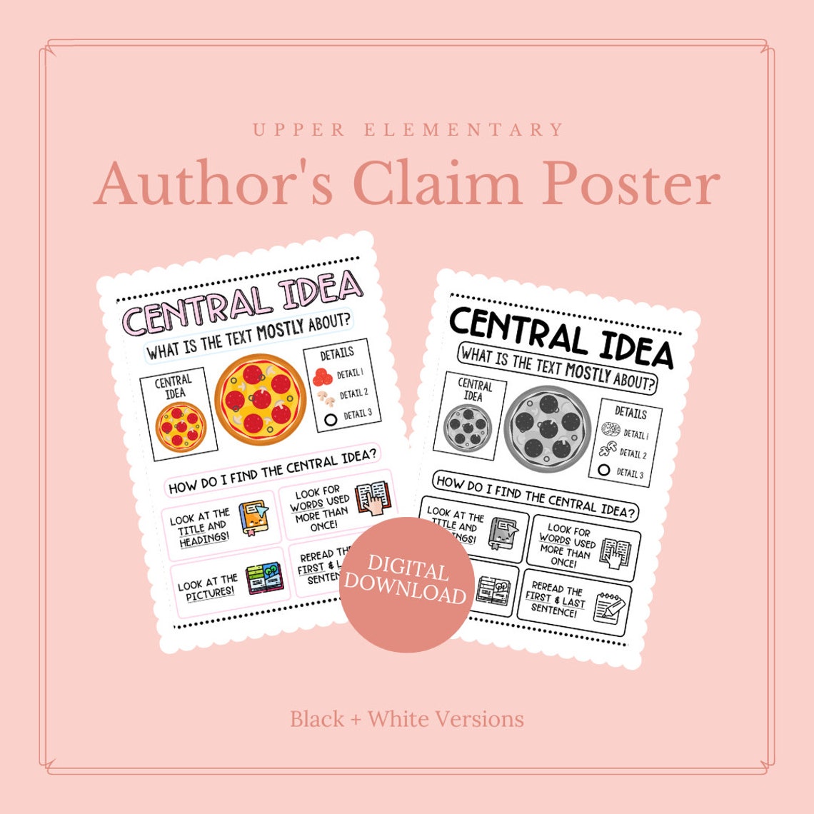 Central Idea Anchor Chart: ELA Classroom Poster (digital Print) - Etsy