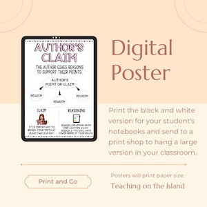Author's Claim | Anchor Chart, Classroom Poster, ELA Poster, English ...
