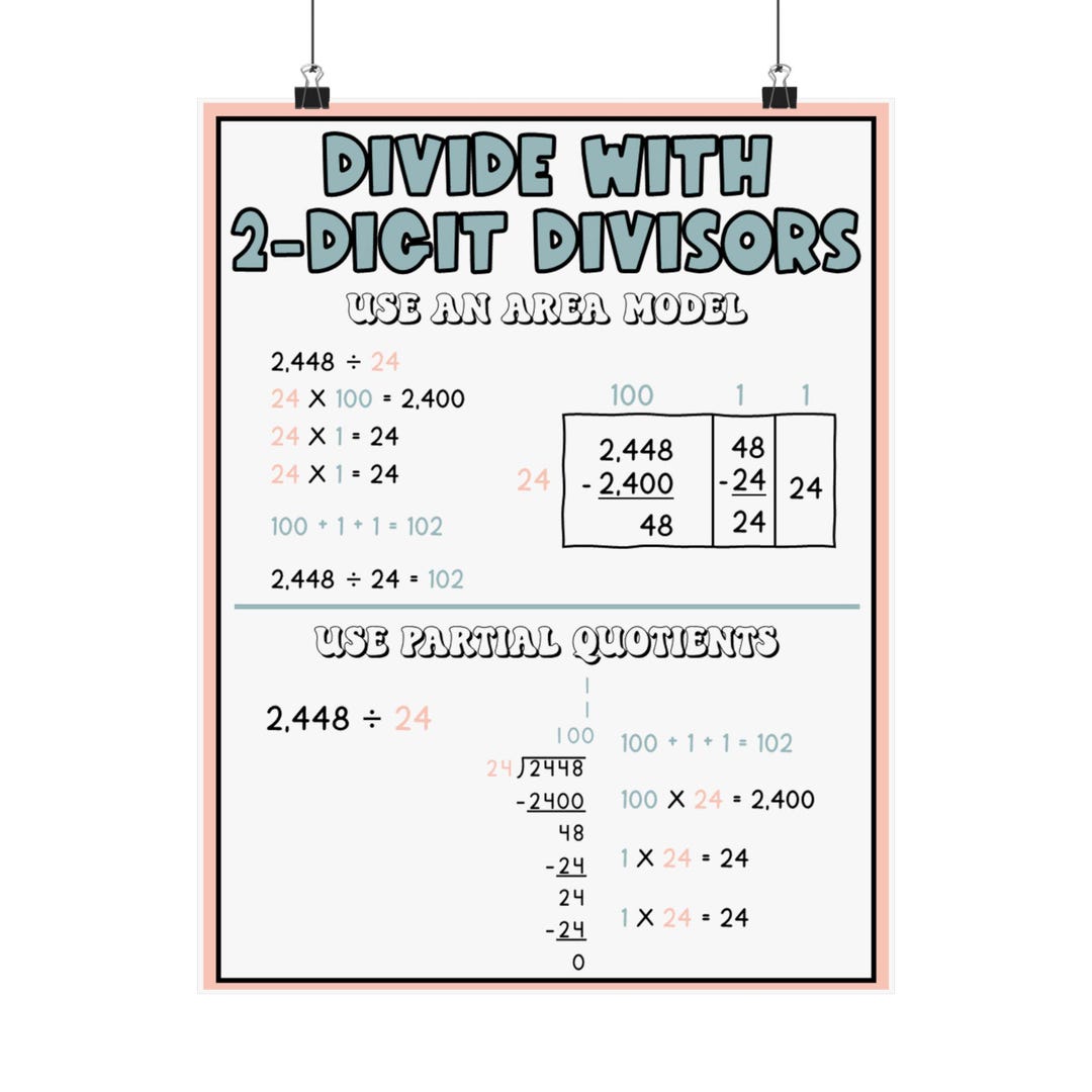 Divide With 2-digit Divisors | Anchor Chart, Classroom, Math Poster ...