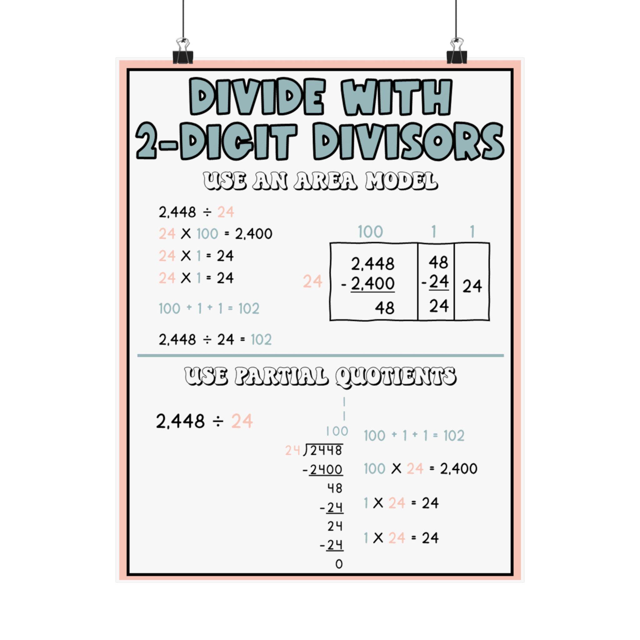 Divide With 2-digit Divisors | Anchor Chart, Classroom, Math Poster ...