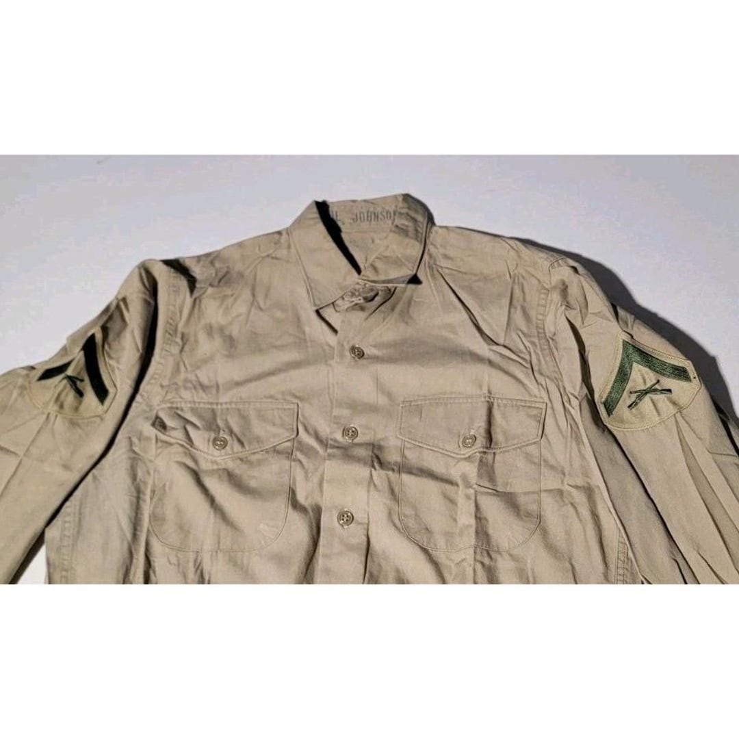 Vintage USMC Khaki Dress Shirt Cotton Poplin Soft Collar Military LCPL ...