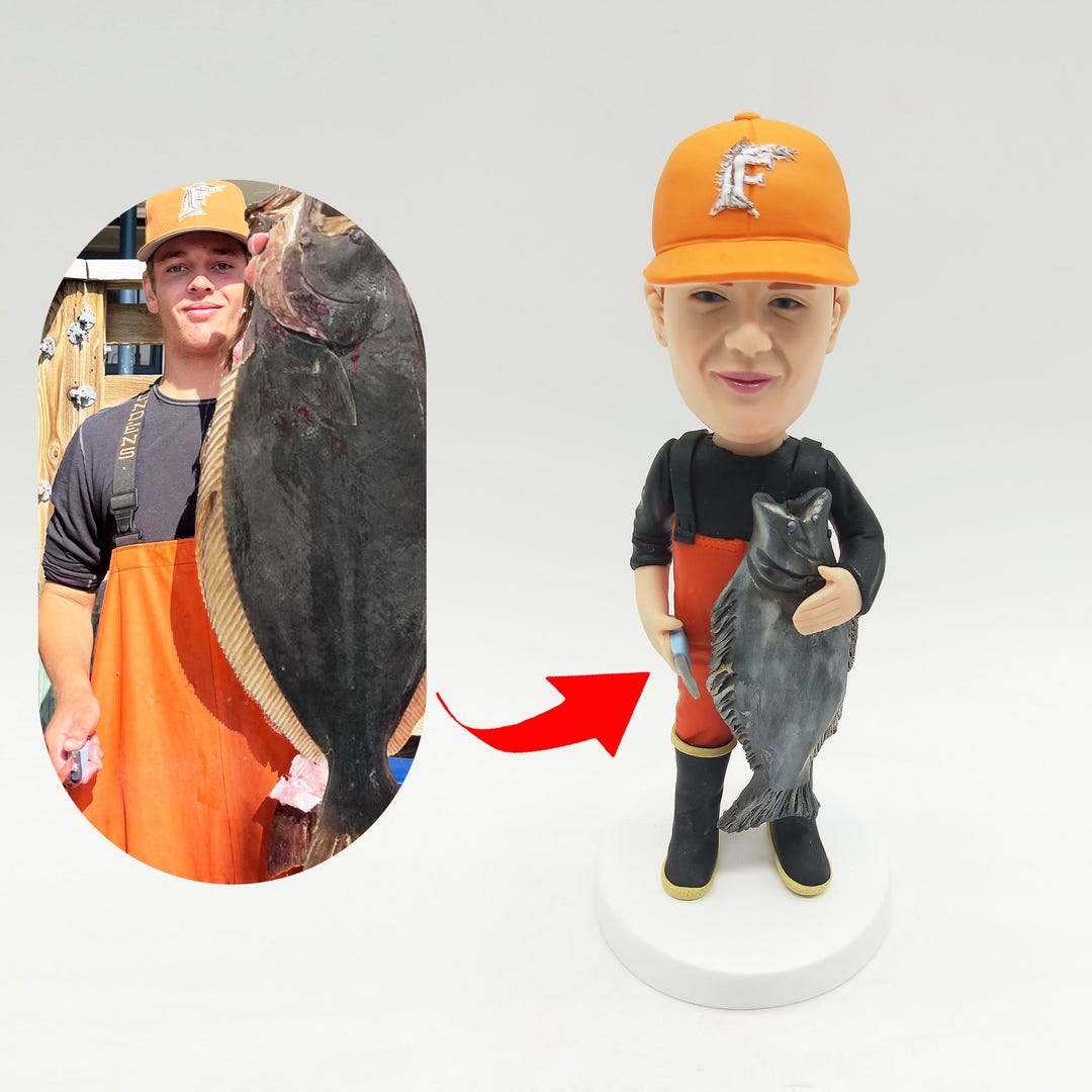 Custom Fisherman Bobble Head Doll, Personalized Fishing Figurine ...