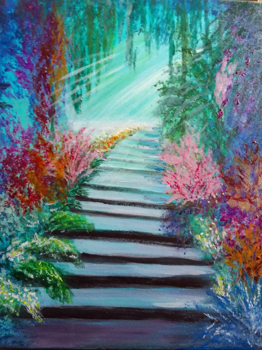 Stairs in Bloom Painting,painting Original Artwork Modern Acrylic ...