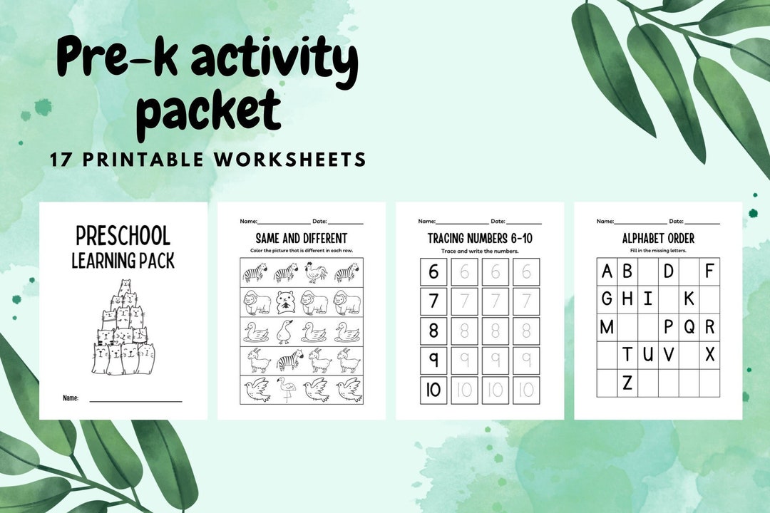 PAQUETE Hojas de trabajo imprimibles para prekínder, jardín de infantes ...