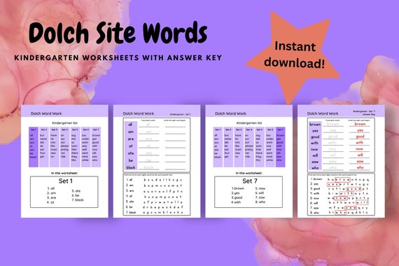 Dolch Kindergarten Sight Word Worksheets Printable Practice - Etsy
