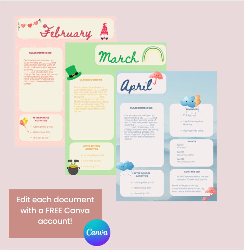 Editable Monthly Newsletter Set - Etsy