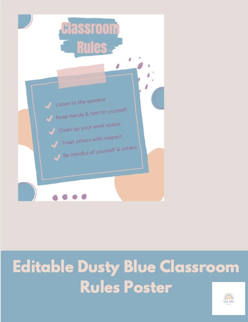 Editable Classroom Rules Poster in Dusty Blue - Etsy
