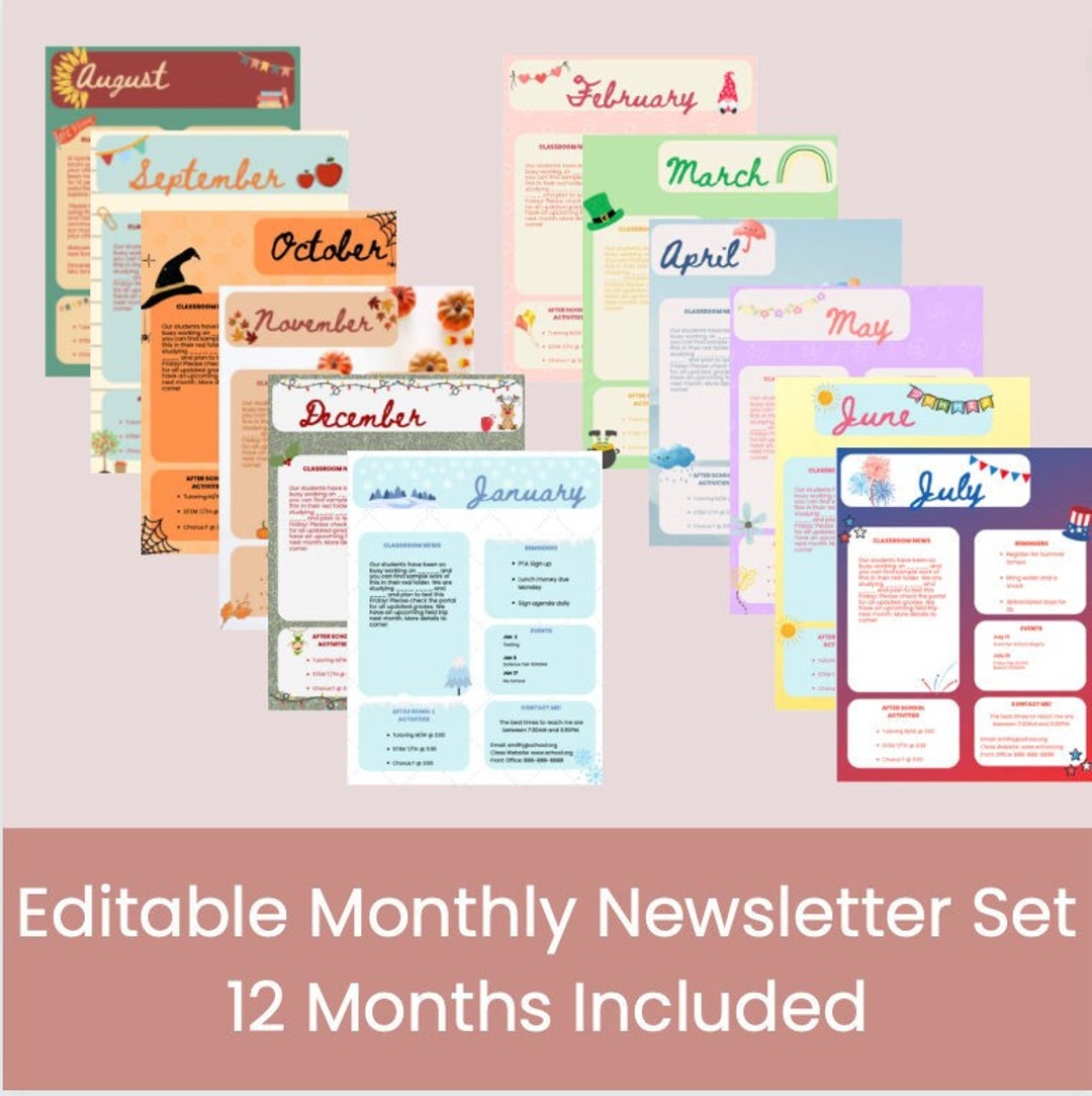 Editable Monthly Newsletter Set - Etsy