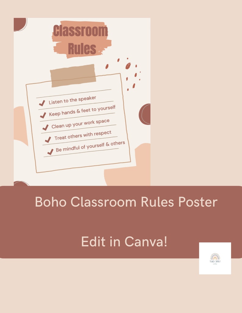 BOHO Classroom Rules Poster - Etsy