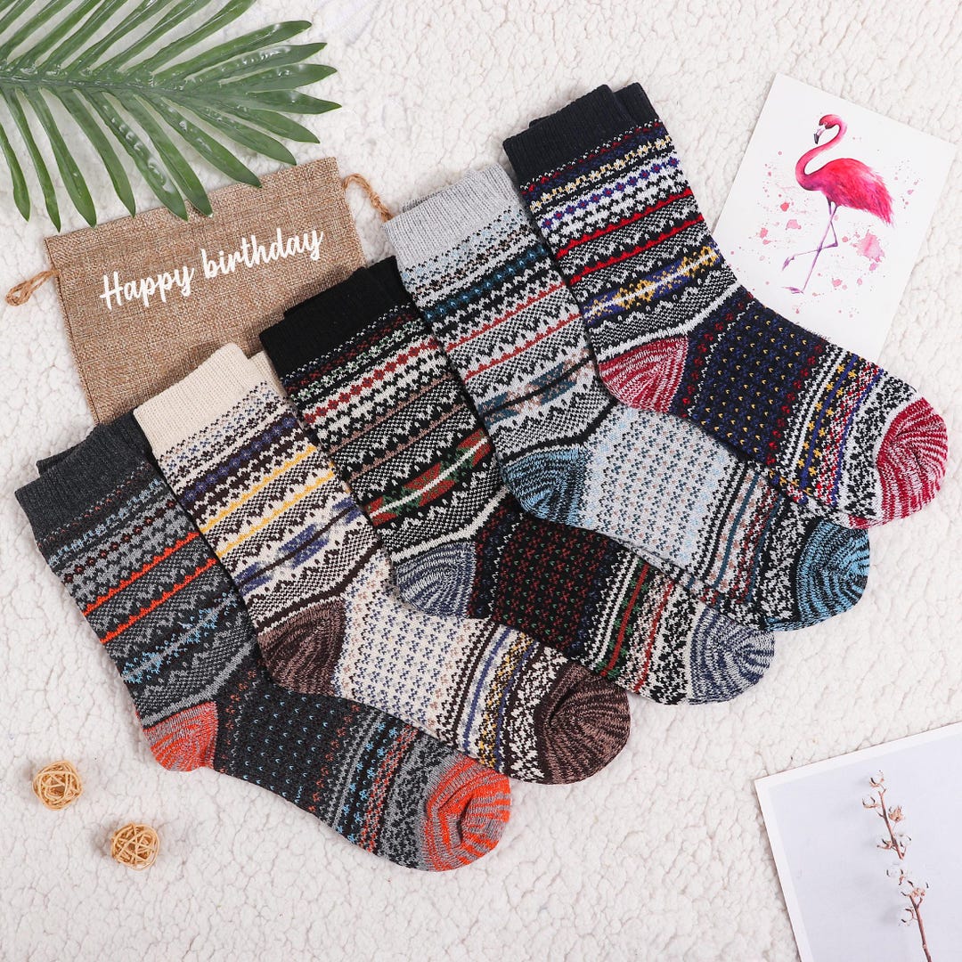 5 Pairs Nordic Winter Soft Warm Wool National Style Socks, Women's ...