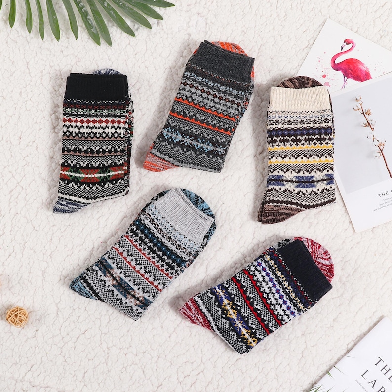 5 Pairs Nordic Winter Soft Warm Wool National Style Socks, Women's ...