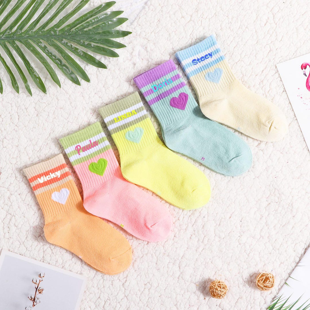 5 Pairs of Personalized Knit Socks for Kids, Heart-shaped Socks for ...