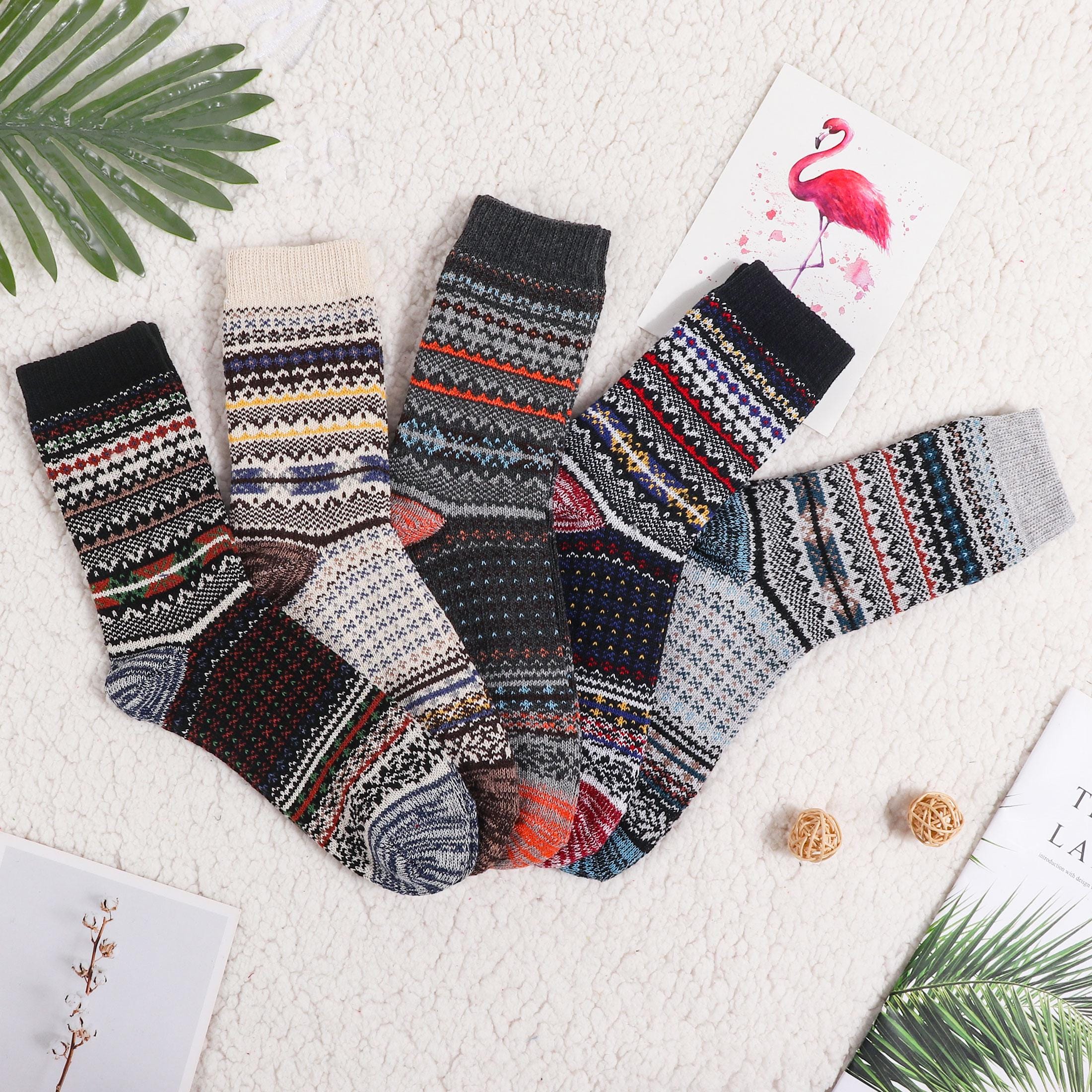 5 Pairs Nordic Winter Soft Warm Wool National Style Socks, Women's ...