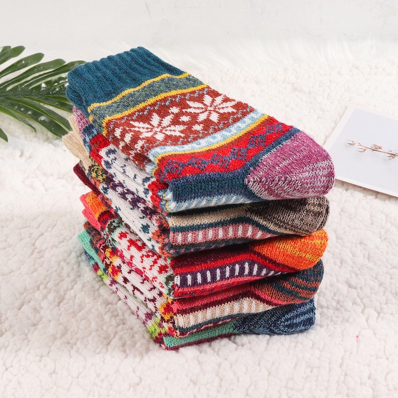 Women Warm Nordic Socks, Colorful Retro Vintage Style Socks,winter ...