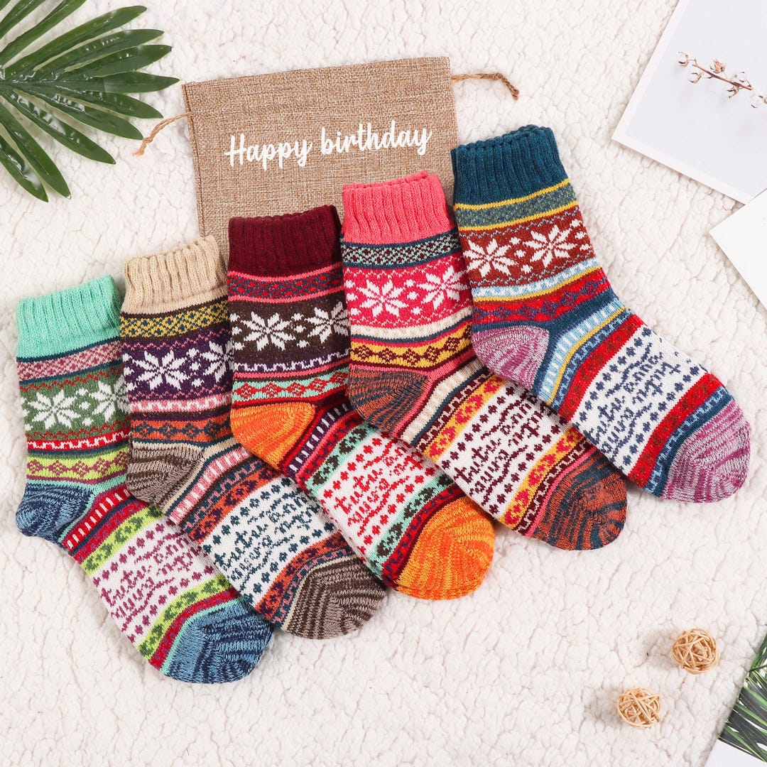 Women Warm Nordic Socks, Colorful Retro Vintage Style Socks,winter ...