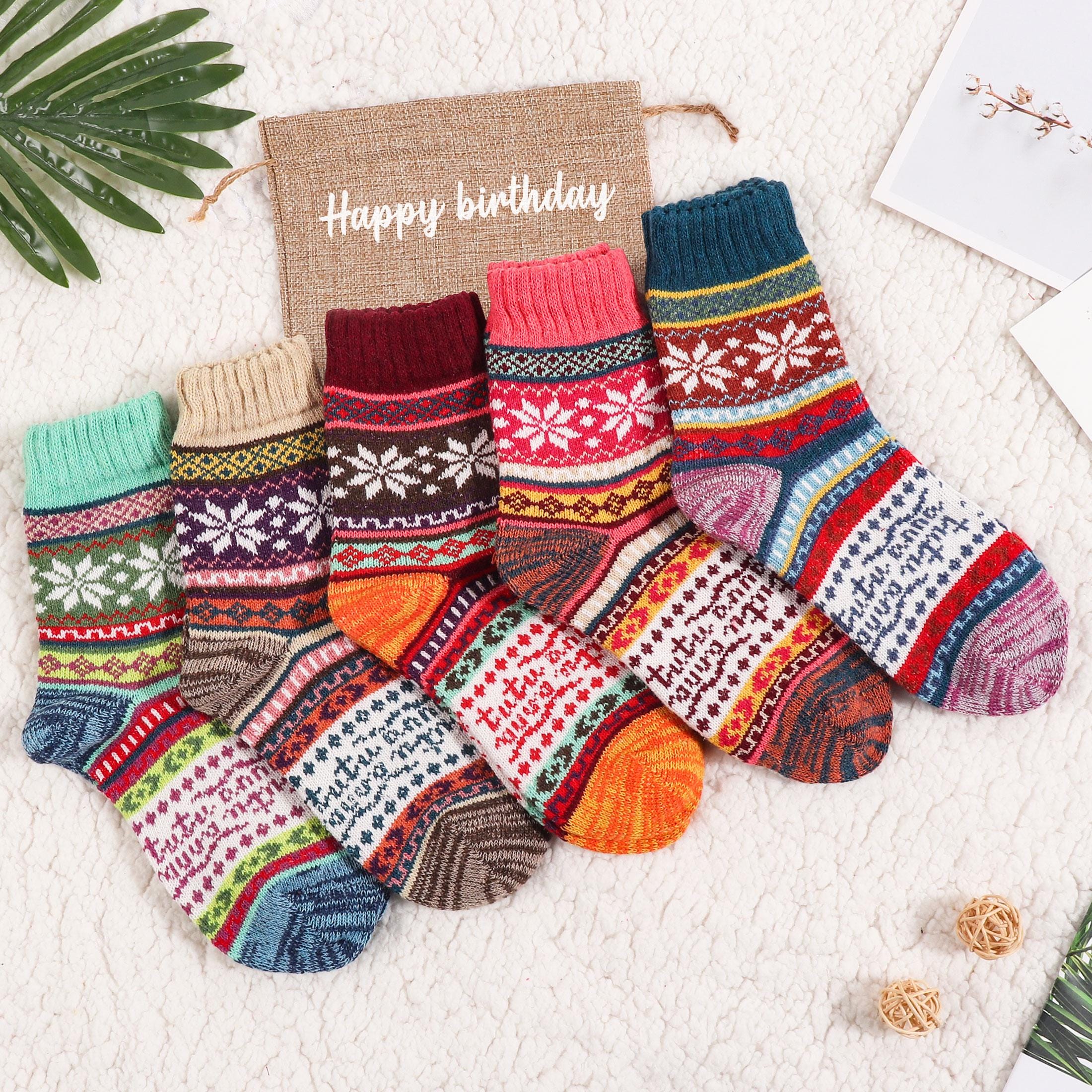 Women Warm Nordic Socks, Colorful Retro Vintage Style Socks,winter ...