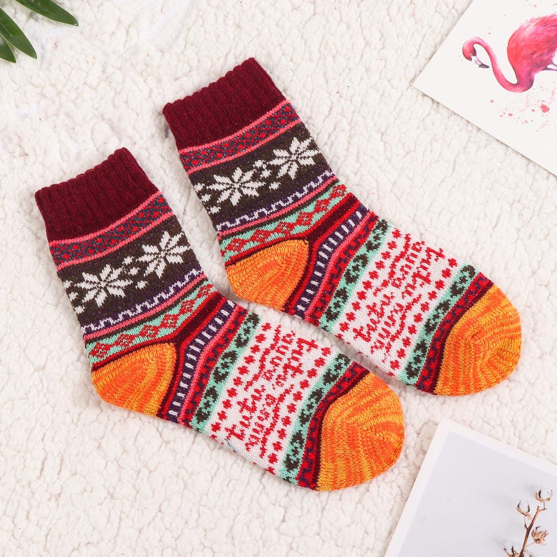 Women Warm Nordic Socks, Colorful Retro Vintage Style Socks,winter ...