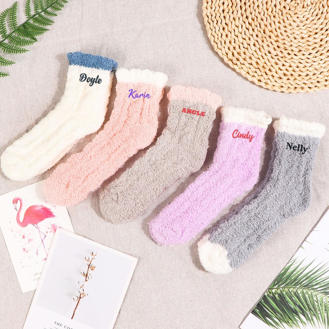 1 Pair of Women's Plush Super Soft Monogram Casual Socks, Personalized ...