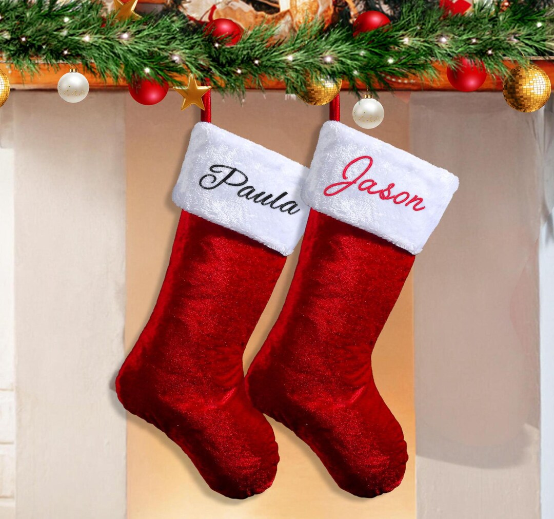 Red Plush Christmas Stockings, Personalized Christmas Stockings, Custom ...