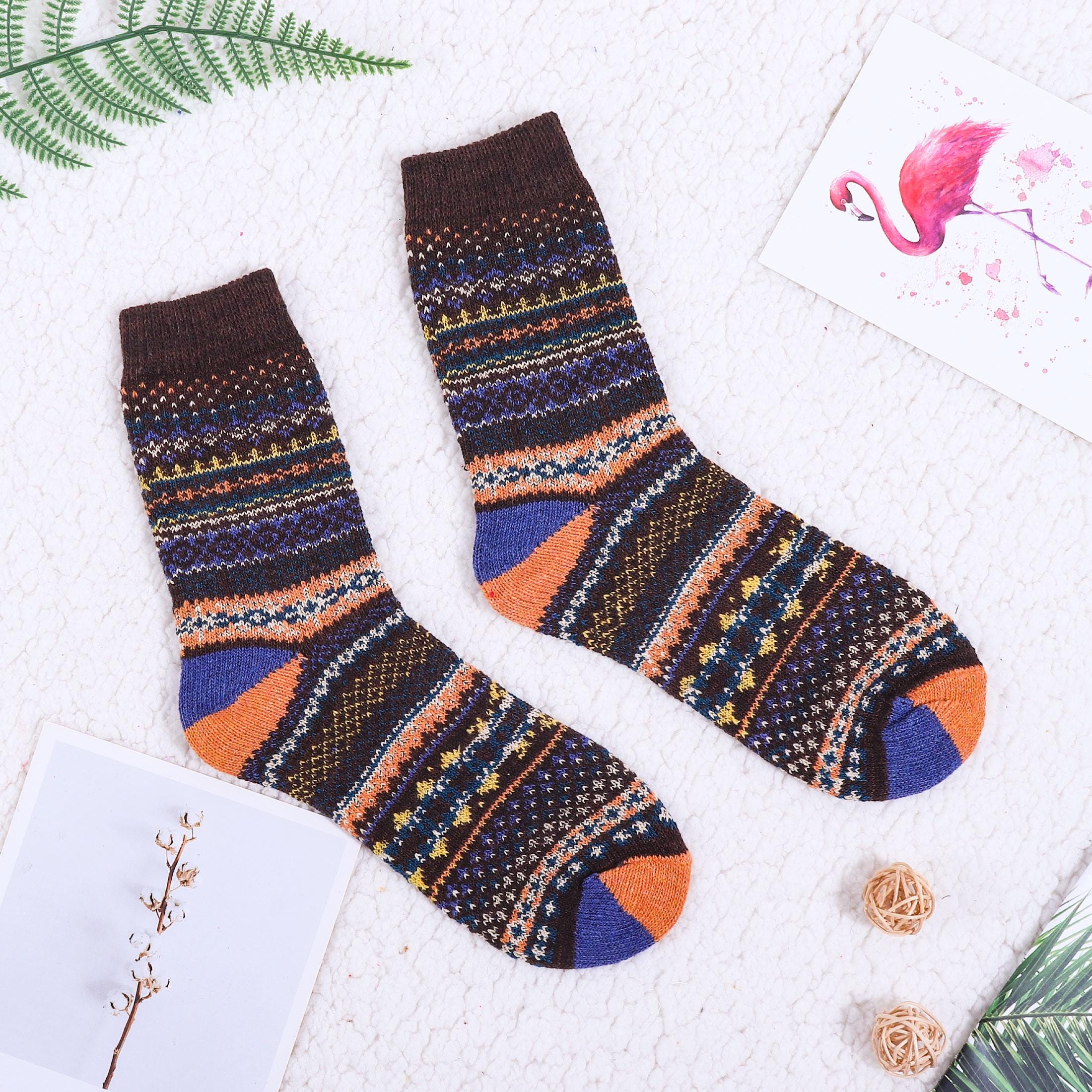 5 Pairs Nordic Style Wool Socks, Women's Winter Thick Knit Socks ...