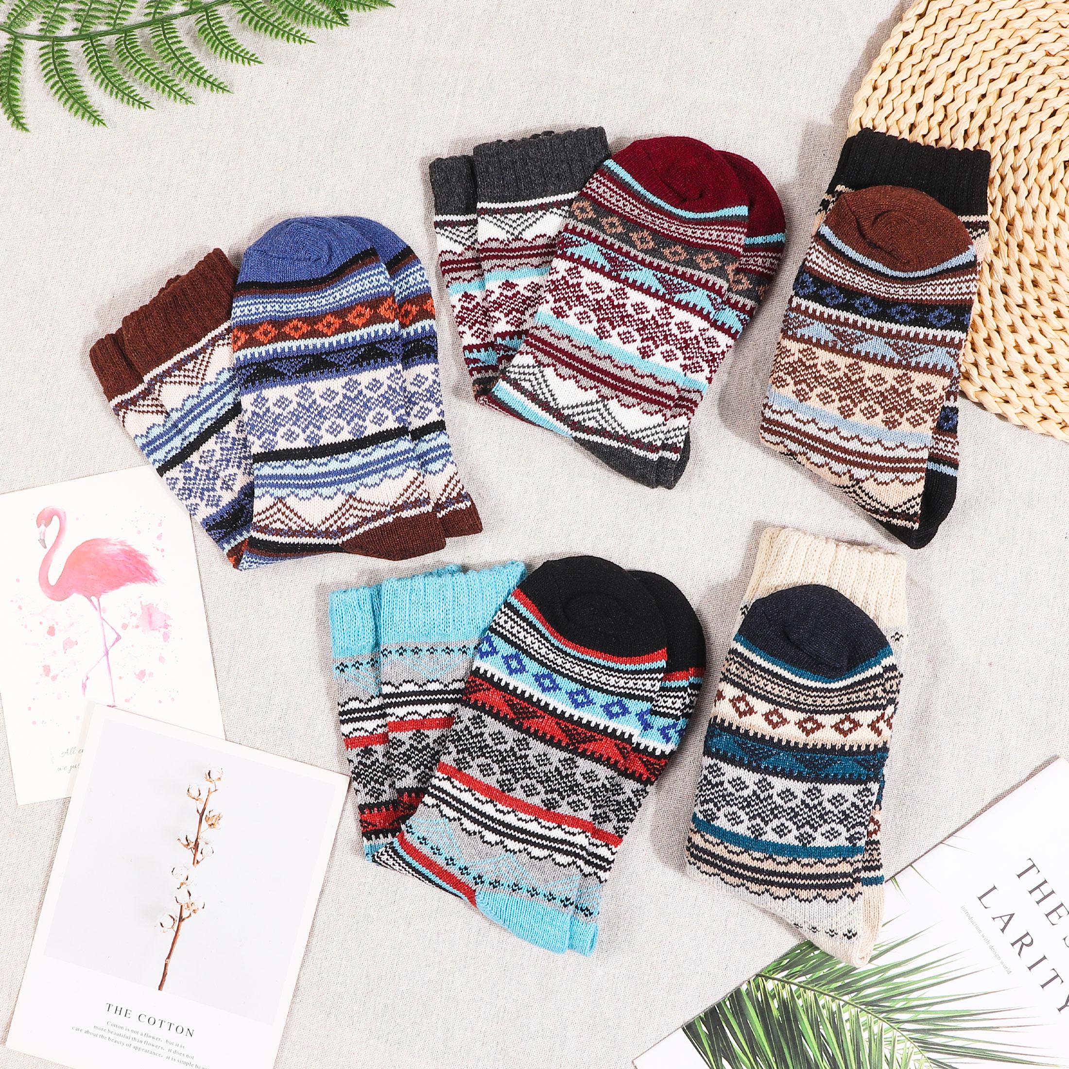 5 Pairs Nordic Winter Warm Wool Ethnic Style Socks, Cozy Winter Socks ...