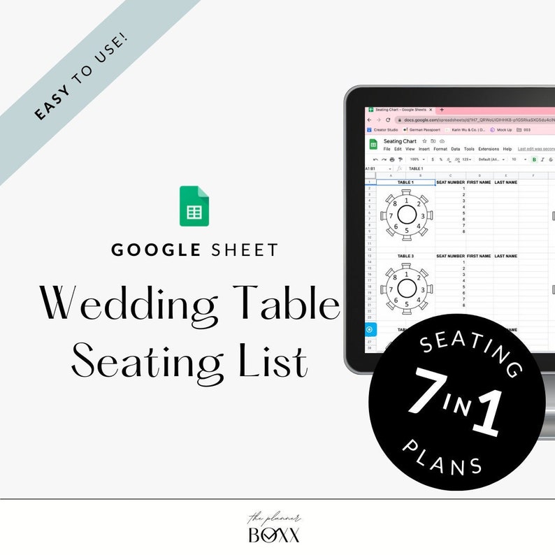 Wedding Table Seating List Planner Google Excel Sheet - Etsy