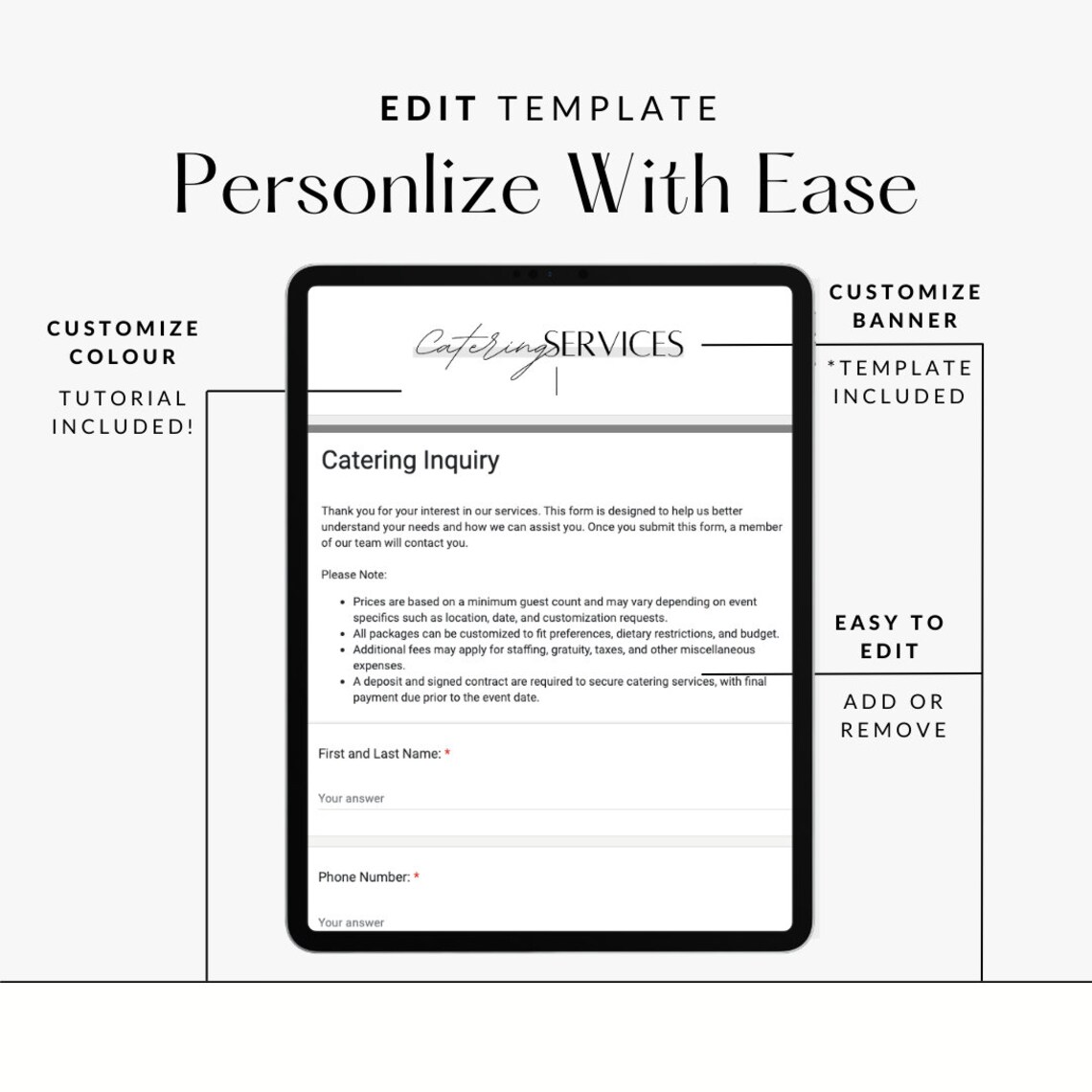Catering Client Inquiry Intake Google Form - Etsy