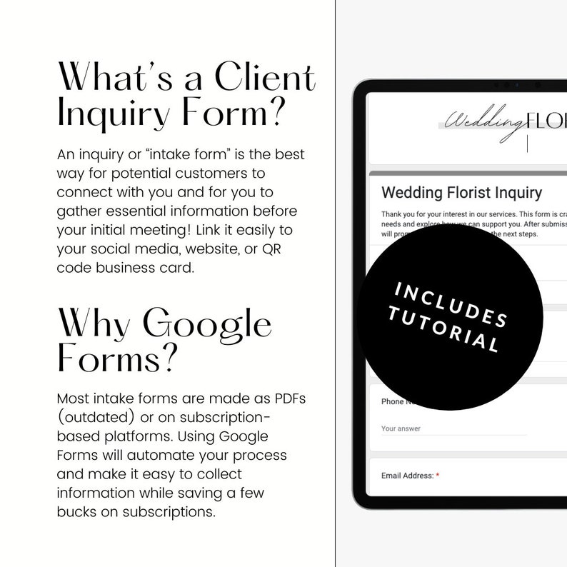 Wedding Florist New Client Inquiry Intake Google Form - Etsy