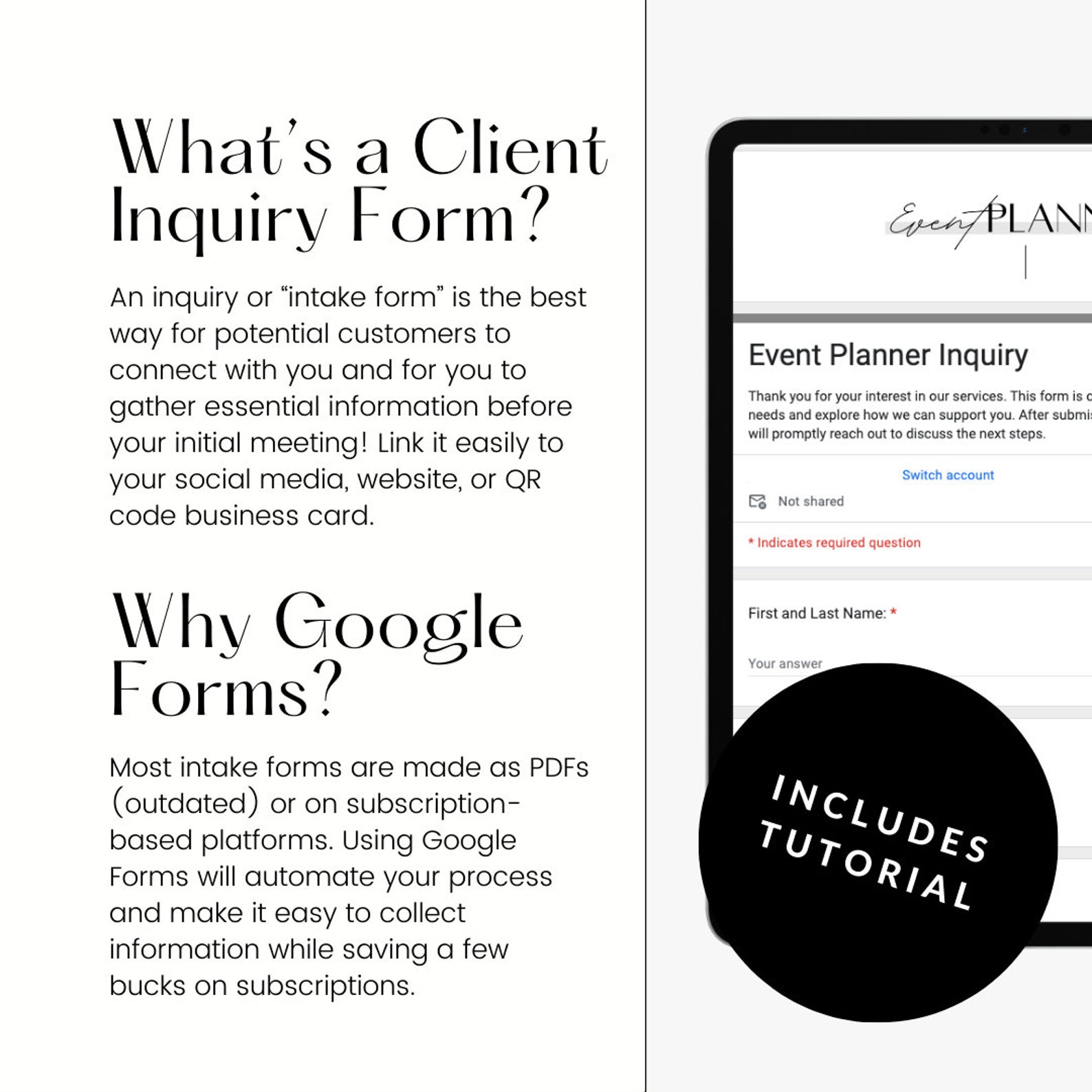 Event Planner Client Inquiry Intake Google Form - Etsy