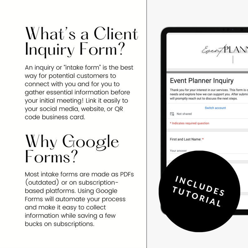 Event Planner Client Inquiry Intake Google Form - Etsy